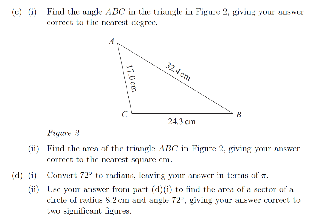 Solved (c) (i) Find the angle ABC in the triangle in Figure | Chegg.com