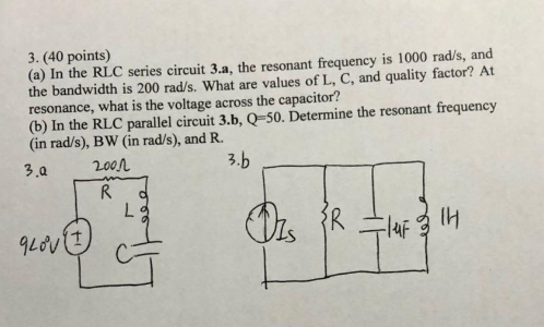 Solved 3. (40 points) (a) In the RLC series circuit 3.a, the | Chegg.com