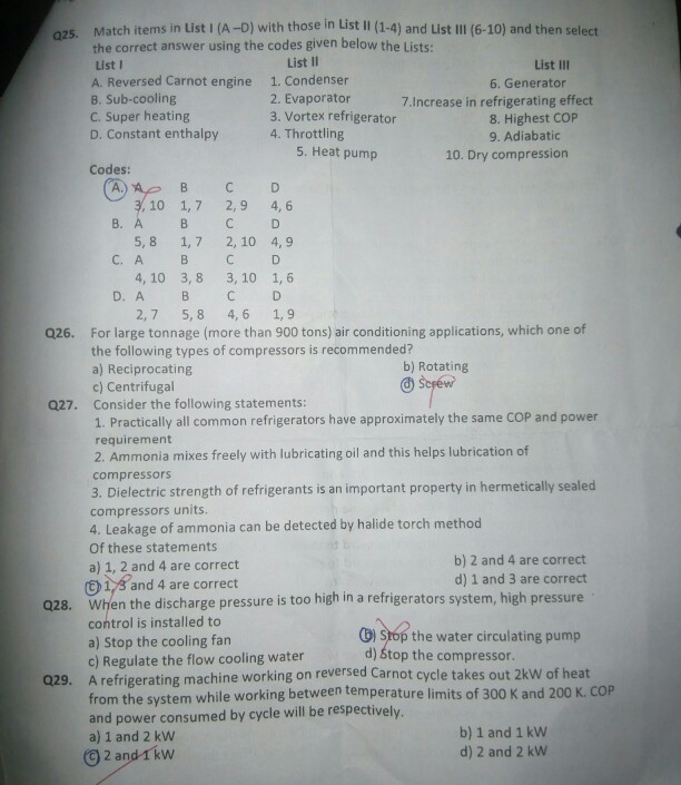 Solved 5. Heat pump Q25. 5. Match items in List 1 (A-D) with | Chegg.com