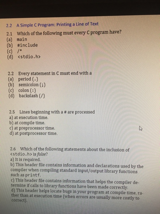 Solved 2 2 A Simple C Program Printing A Line Of Text 2 1
