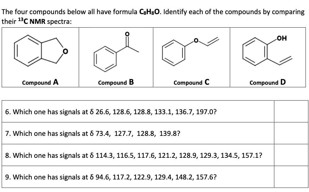Solved The four compounds below all have formula C8H8O. | Chegg.com
