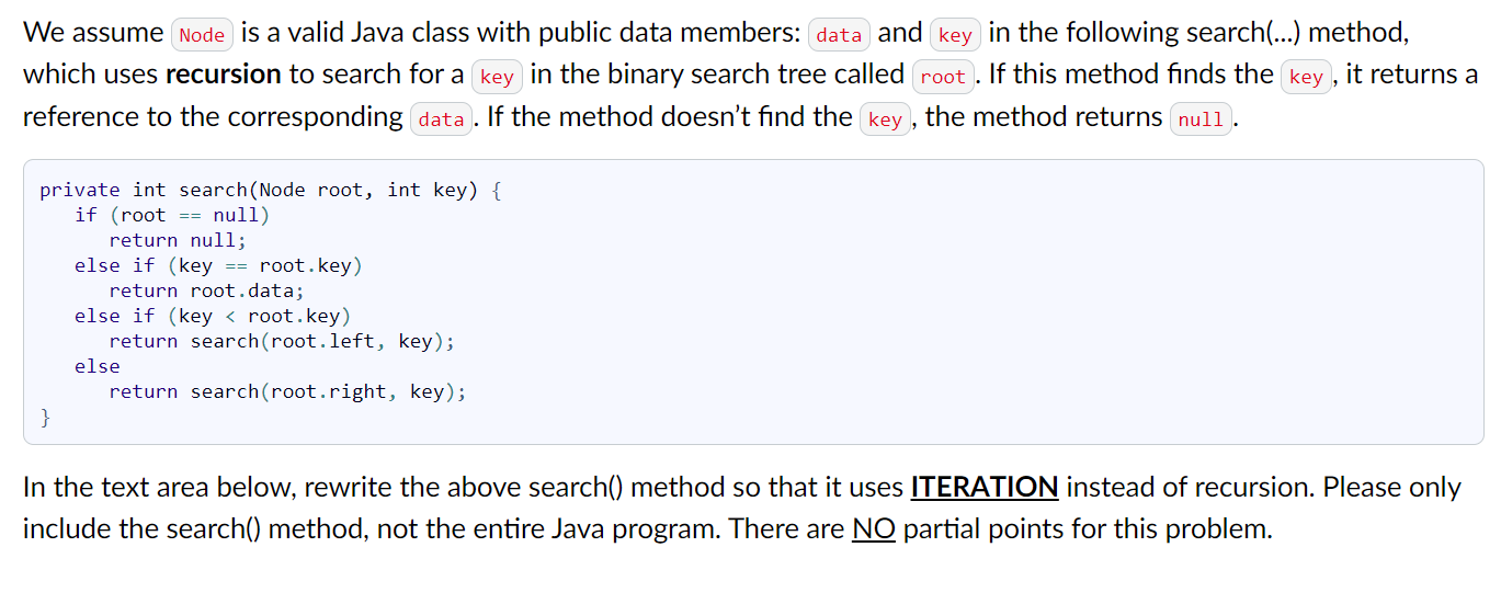 Solved We assume Node is a valid Java class with public data | Chegg.com