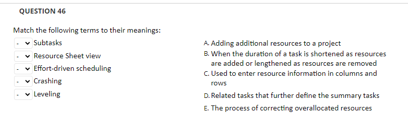 Solved Match the following terms to their meanings: Subtasks | Chegg.com