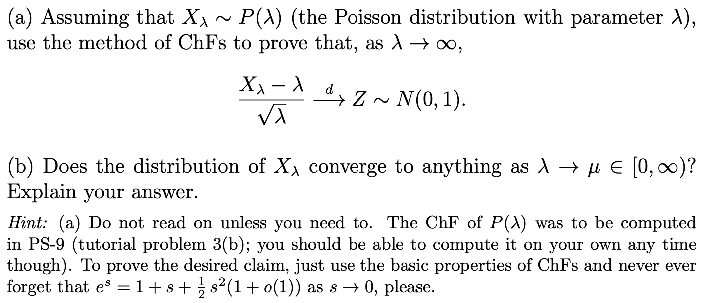 Solved (a) Assuming that Xλ∼P(λ) (the Poisson distribution | Chegg.com