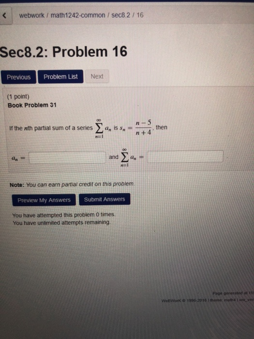 Solved K webwork / math1242-common / sec8.2/16 Sec8.2: | Chegg.com