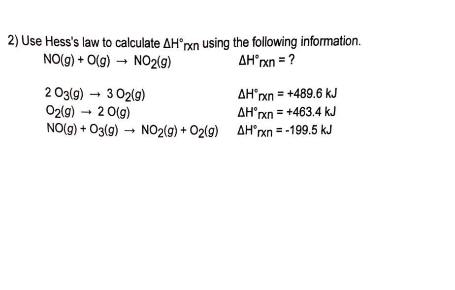 Solved 2) Use Hess's law to calculate AH°rxn using the | Chegg.com