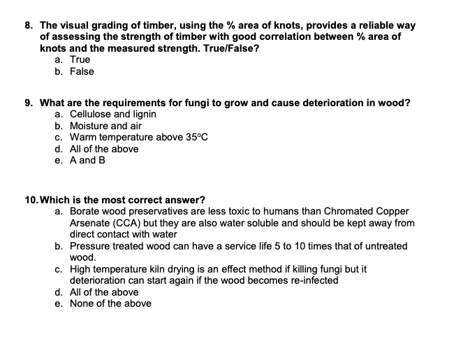 Solved 8. The visual grading of timber, using the area of | Chegg.com