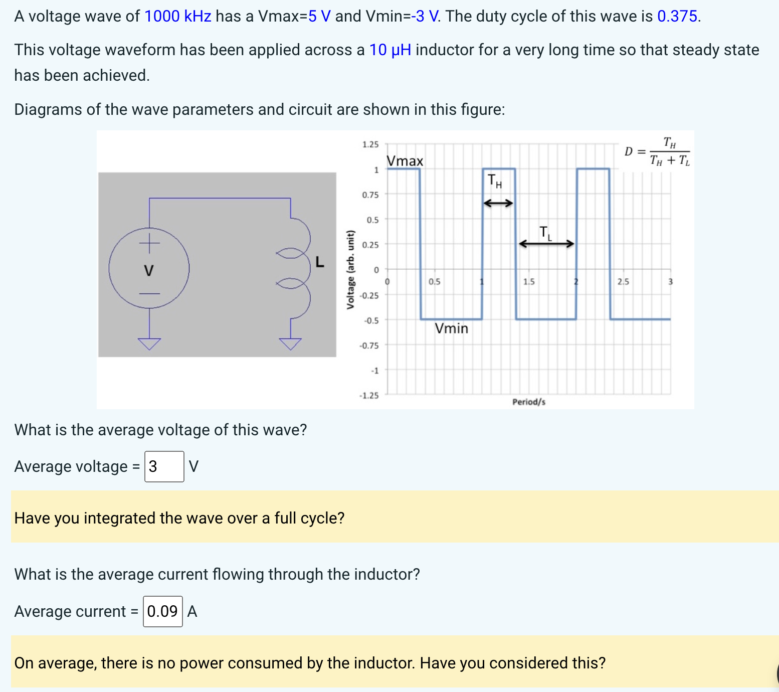 Solved A voltage wave of 1000 kHz has a Vmax=5 V and Vmin=-3 | Chegg.com