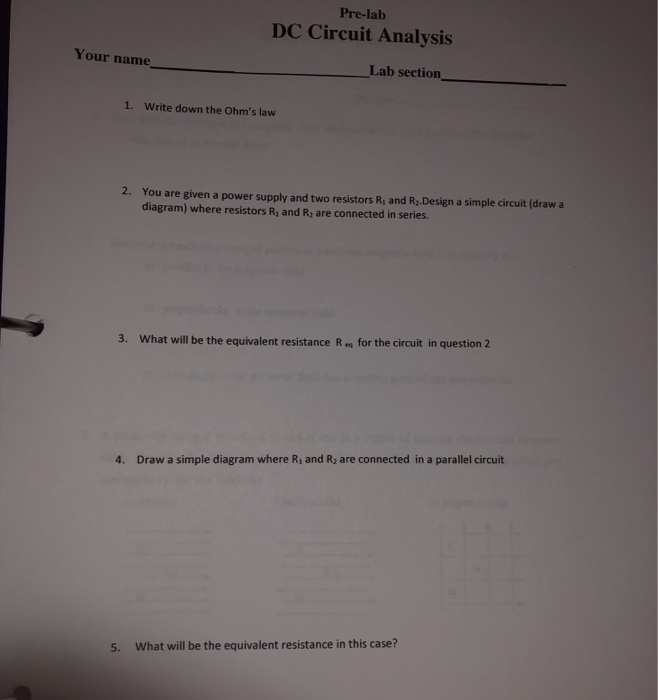 Solved Pre-lab DC Circuit Analysis Your name_ Lab section 1. | Chegg.com