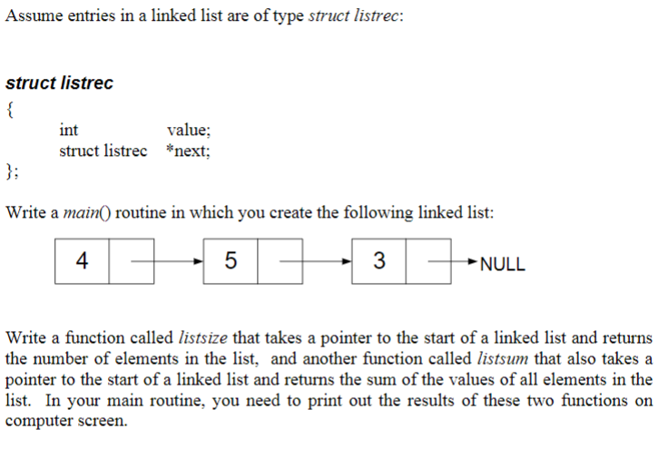 Solved Assume Entries In A Linked List Are Of Type Struct