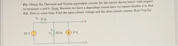 Solved P2: Obtain the Thevenin and Norton equivalent | Chegg.com