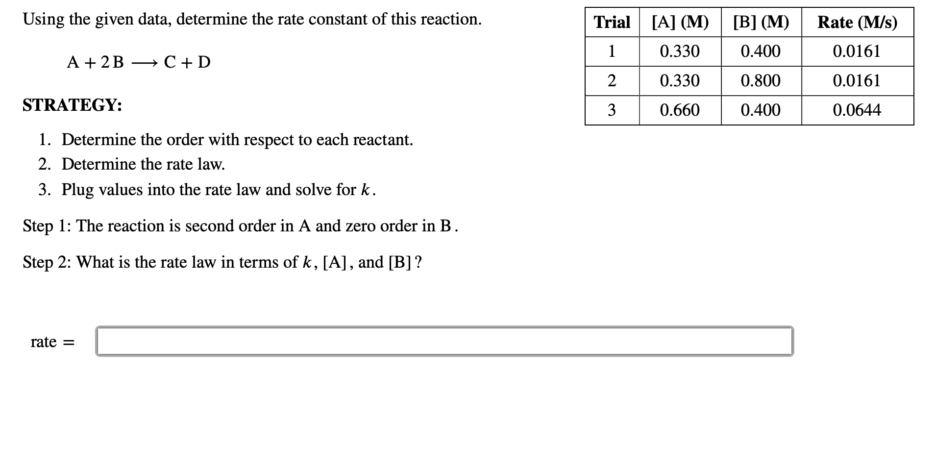 Solved Using the given data, determine the rate constant of | Chegg.com