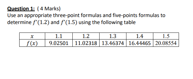 Solved Question 1: ( 4 Marks) Use an appropriate three-point | Chegg.com