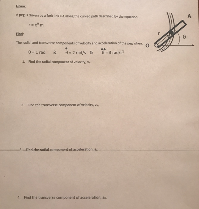 Solved Given A peg is driven by a fork link OA along the | Chegg.com