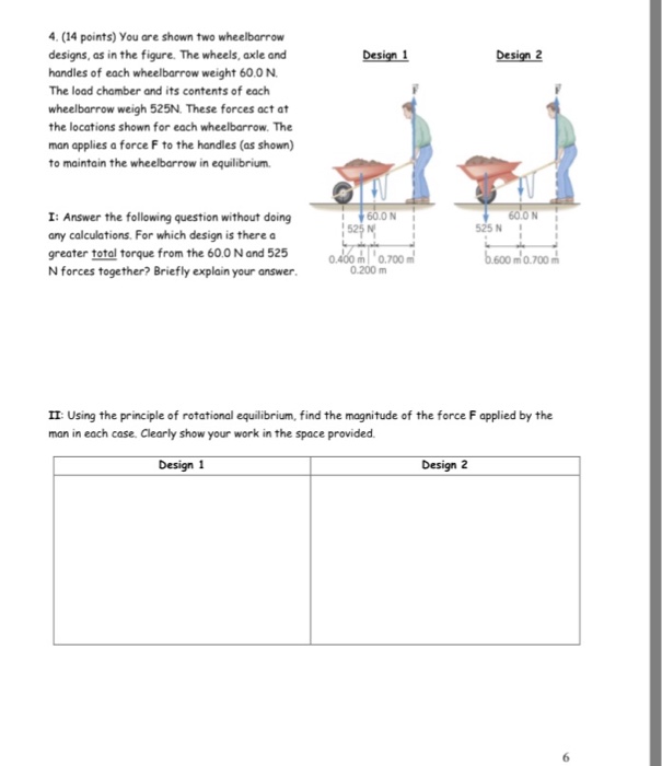 Solved .(14 points) You are shown two wheelbarrow designs, | Chegg.com