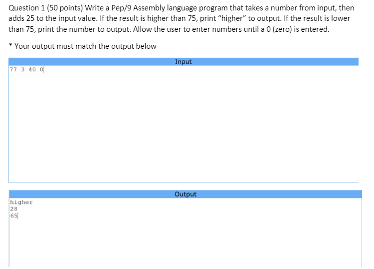 Solved Question 1 (50 points) Write a Pep/9 Assembly | Chegg.com