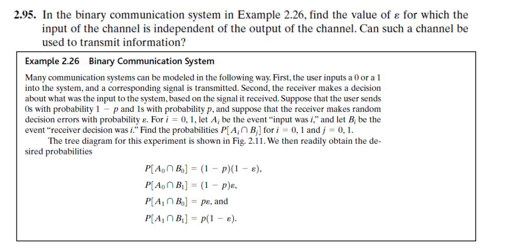 Solved 2.95. ﻿In the binary communication system in Example | Chegg.com