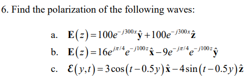 Solved Find the polarization of the following waves: a. | Chegg.com