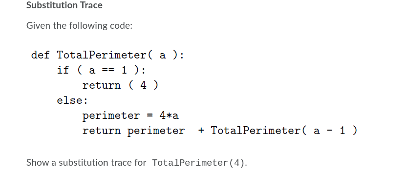 Solved Substitution Trace Given the following code: def | Chegg.com
