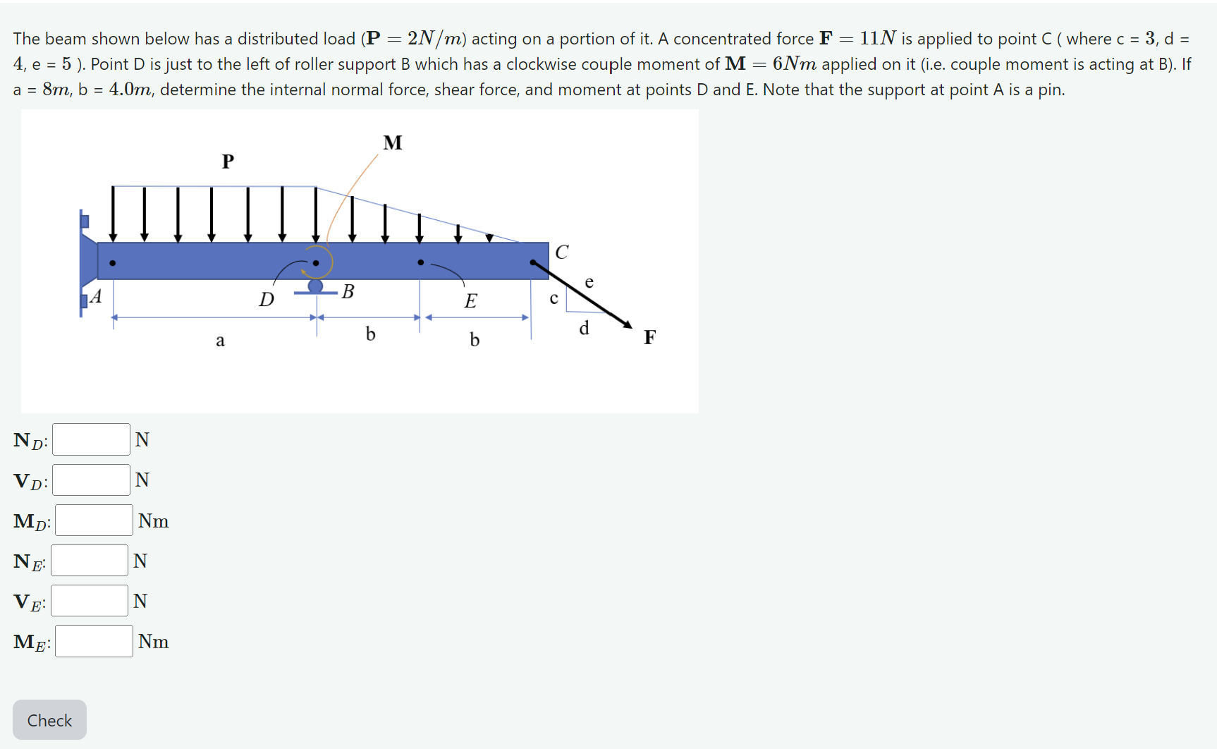 Solved The beam shown below has a distributed load ) | Chegg.com