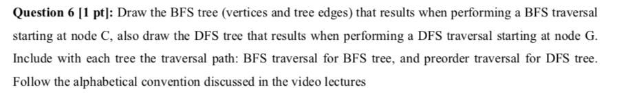 Question 6 [1 pt]: Draw the BFS tree (vertices and | Chegg.com