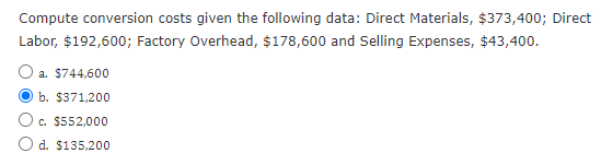 Solved Compute conversion costs given the following data: | Chegg.com