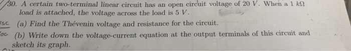 Solved 30. A certain two-terminal linear circuit has an open | Chegg.com