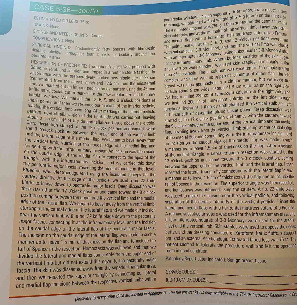 Solved CASE 5-36 5-36A Operative Report, MammoplastyCASE | Chegg.com