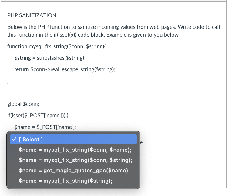Solved PHP SANITIZATION Below is the PHP function to | Chegg.com