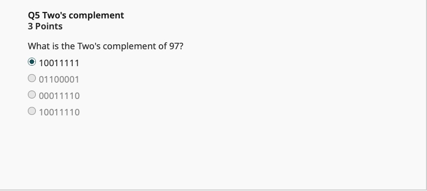 Solved Q5 Two's complement 3 Points What is the Two's | Chegg.com