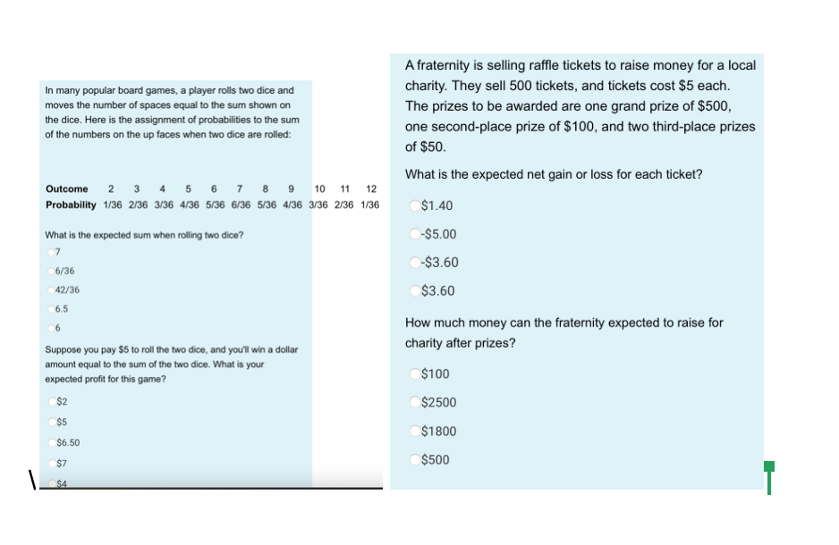 Solved In many popular board games, a player rolls two dice | Chegg.com