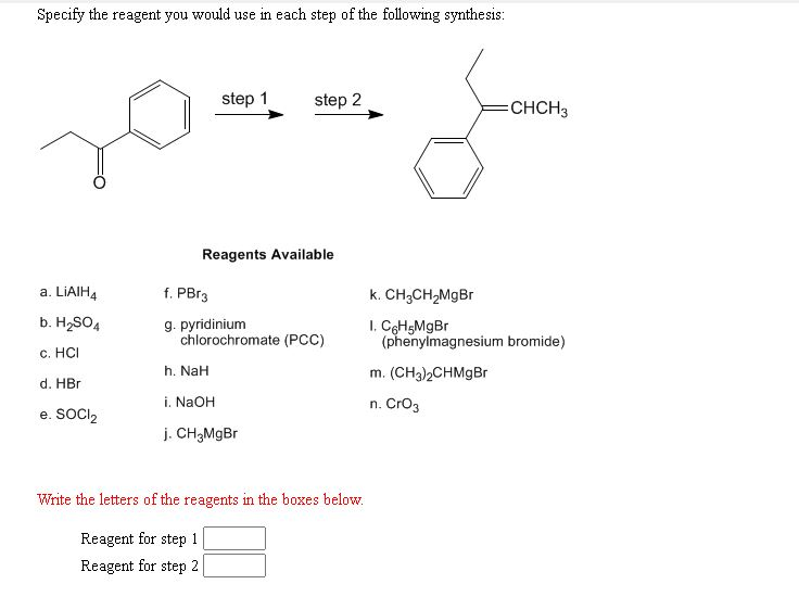 Solved Specify the reagent you would use in each step of the | Chegg.com