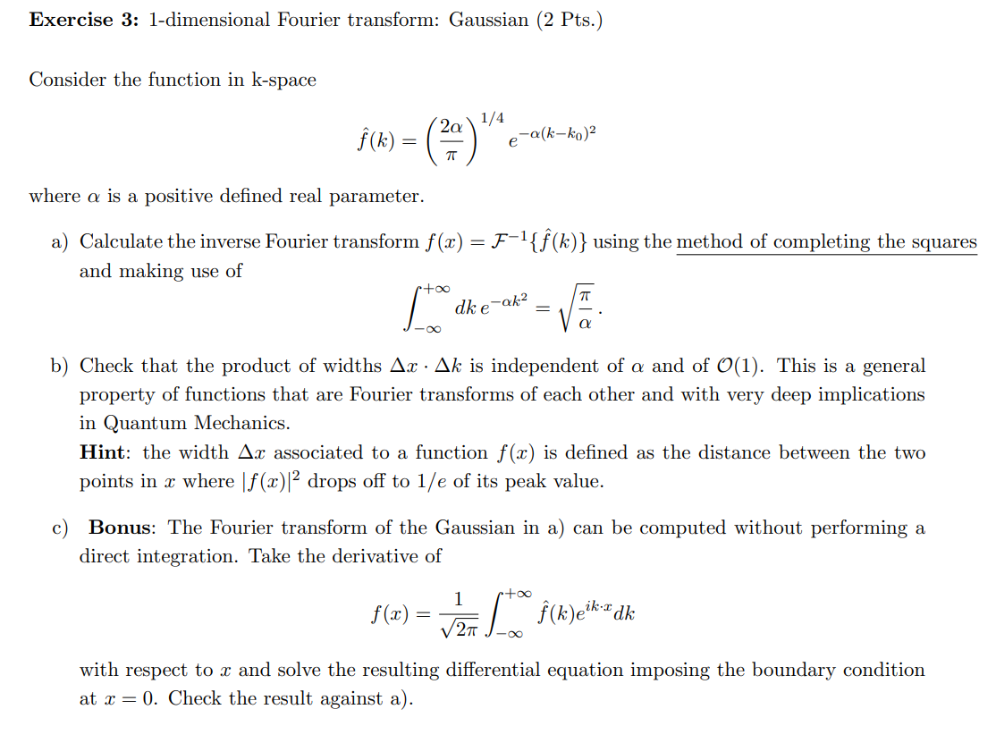 Exercise 3 1 Dimensional Fourier Transform Gaussian