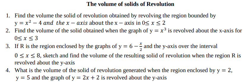 Solved The volume of solids of Revolution 1. Find the volume | Chegg.com