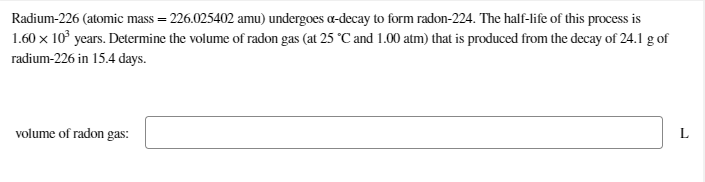 Solved Radium-226 (atomic mass = 226.025402 amu) undergoes | Chegg.com