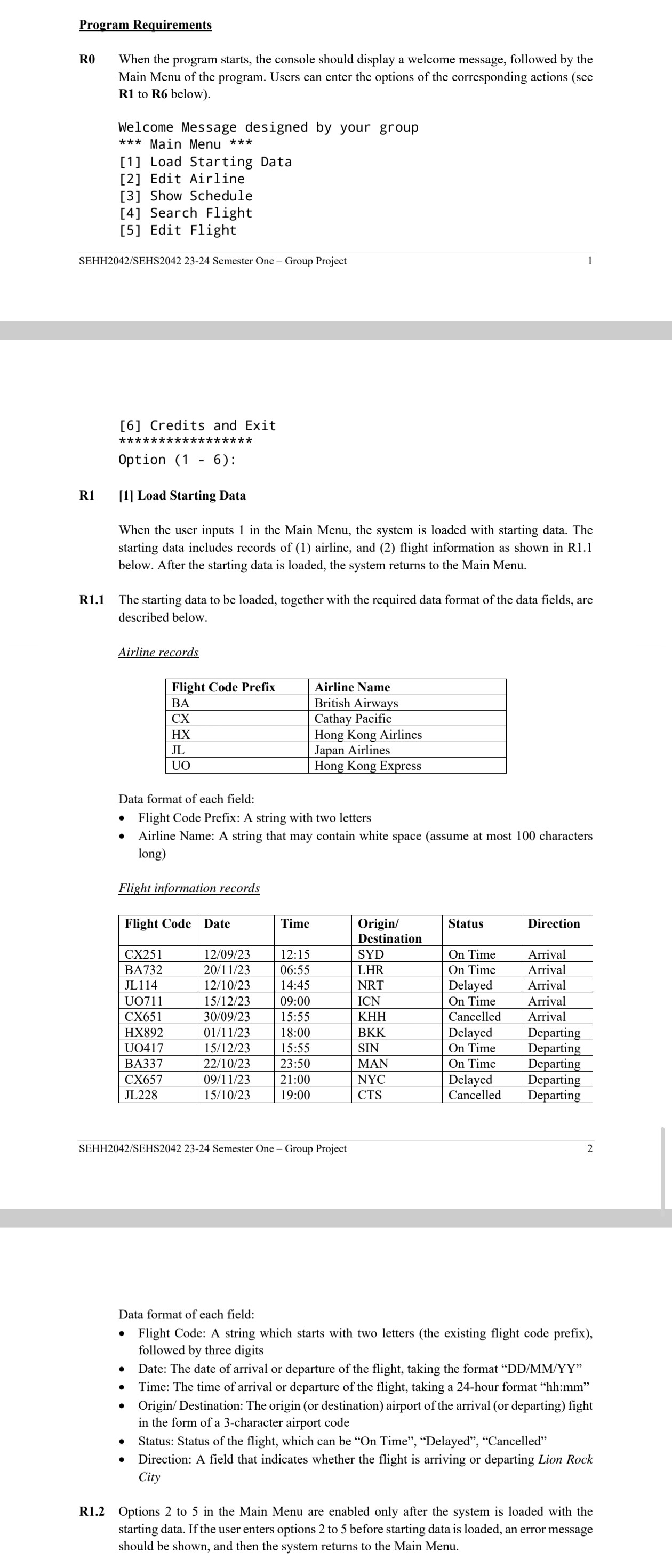Solved Program Requirements R0 When the program starts, the | Chegg.com