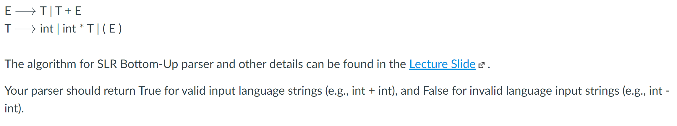 I need an SLR bottom-up parser in python for the | Chegg.com