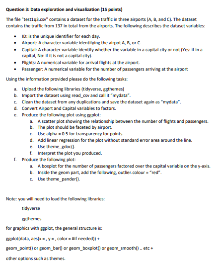 Question 3: Data exploration and visualization (15 | Chegg.com