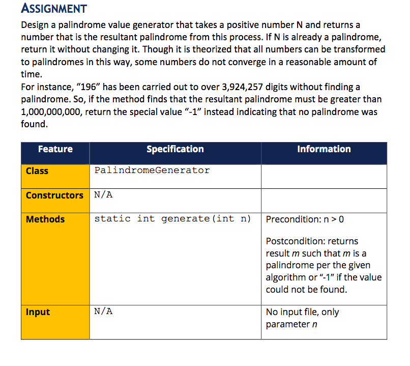 Solved ASSIGNMENT Design a palindrome value generator that | Chegg.com