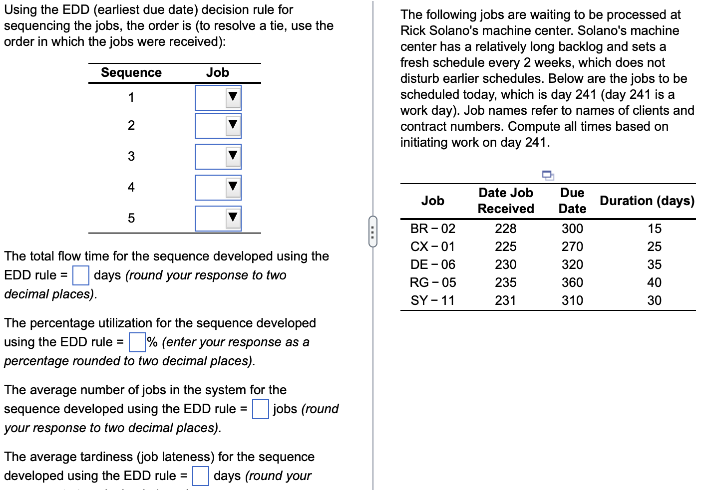 Solved Using the EDD (earliest due date) decision rule for | Chegg.com