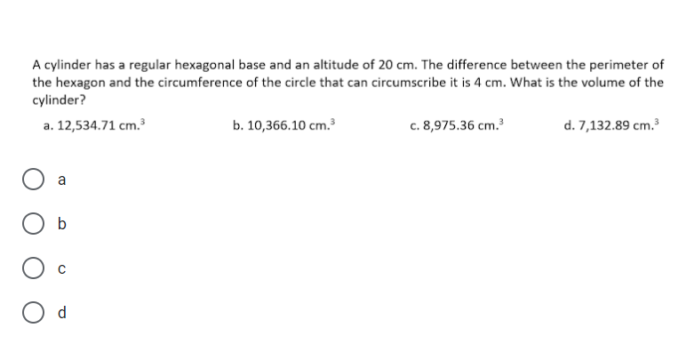 Solved A cylinder has a regular hexagonal base and an | Chegg.com