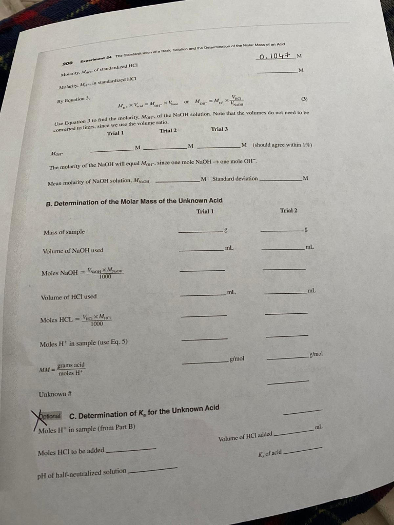 Solved Section Name Experiment 24 Data and Calculations: The | Chegg.com