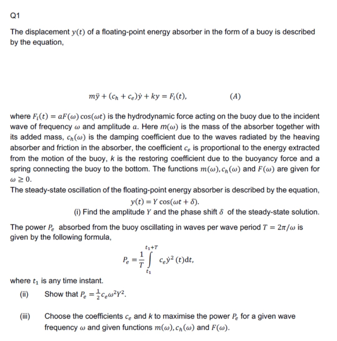 Solved The displacement y(t) ﻿of a floating-point energy | Chegg.com