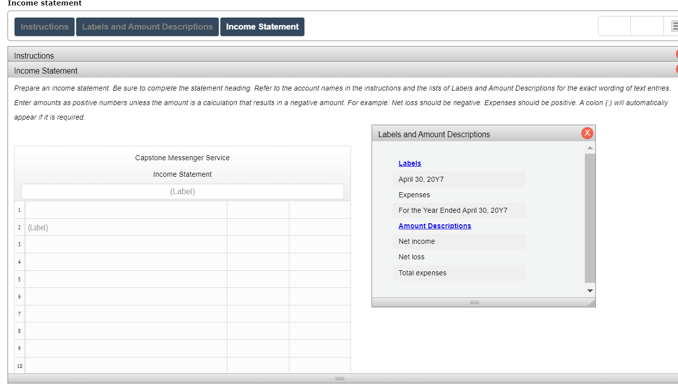 Solved Income statement Instructions Labels and Amount | Chegg.com