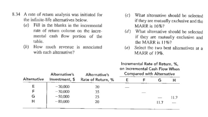 Solved A rate of return analysis was initiated for the | Chegg.com