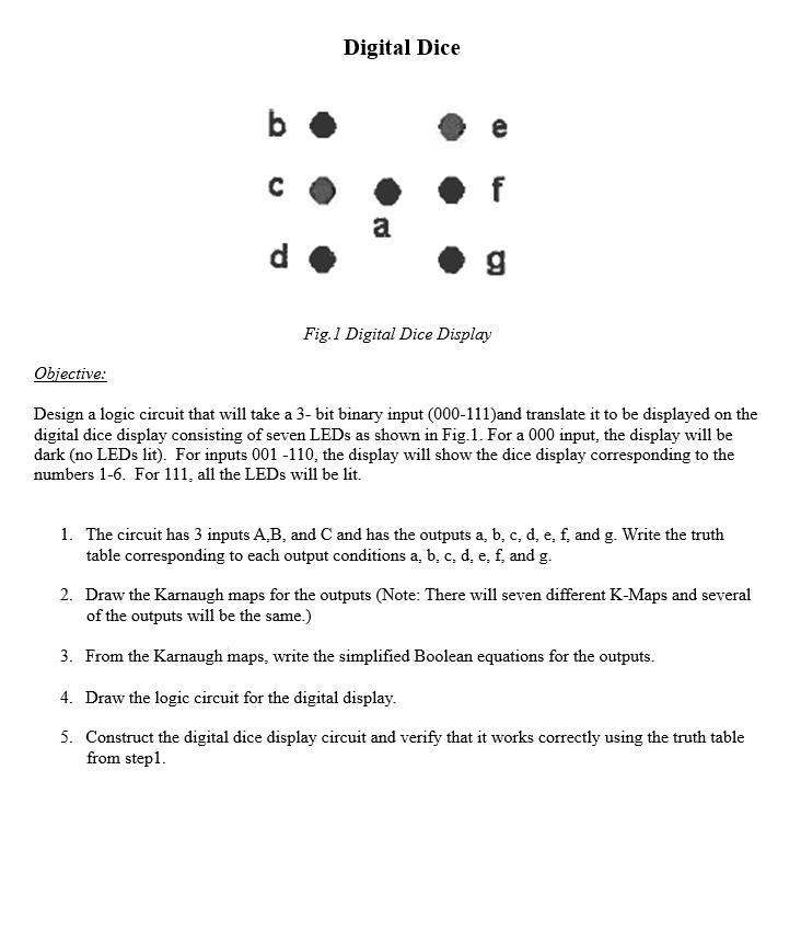 Solved Digital Dice b с f a d g Fig.1 Digital Dice Display | Chegg.com