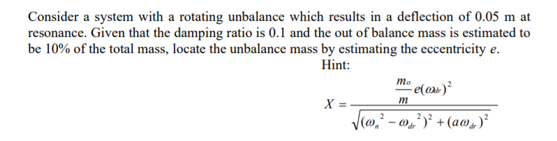 Solved Consider a system with a rotating unbalance which | Chegg.com