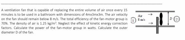 Solved A ventilation fan that is capable of replacing the | Chegg.com