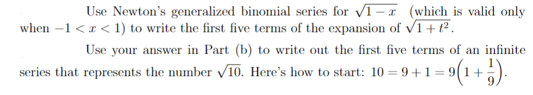 Solved Use Newton's generalized binomial series for V1 – 2 | Chegg.com