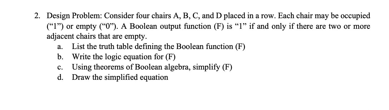 Solved 2. Design Problem: Consider four chairs A, B, C, and | Chegg.com